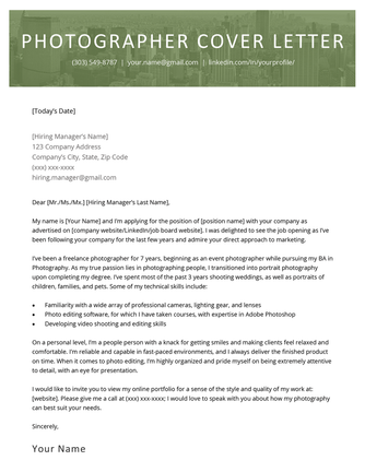 Photographer Cover Letter Example & Writing Tips