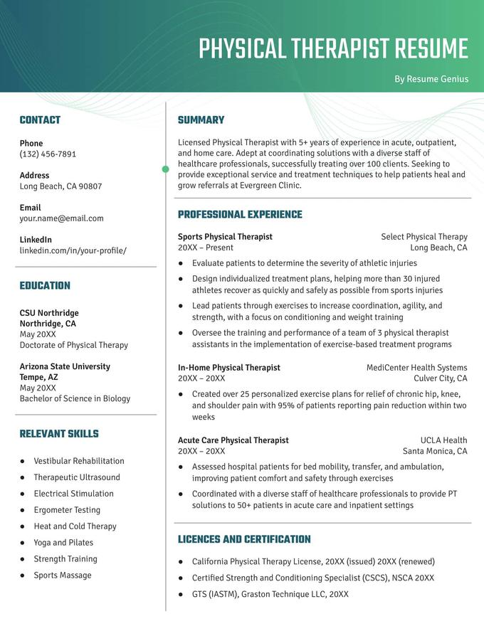 Physical Therapist Resume Sample & Writing Tips