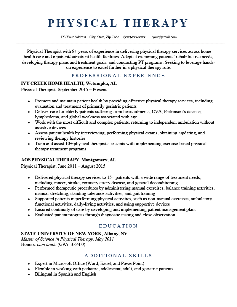Physical Therapy Resume Example Writing Tips