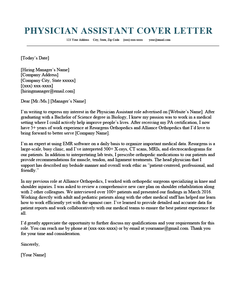 Cover Letter Physician Assistant M.S. Physician Assistant FAQs