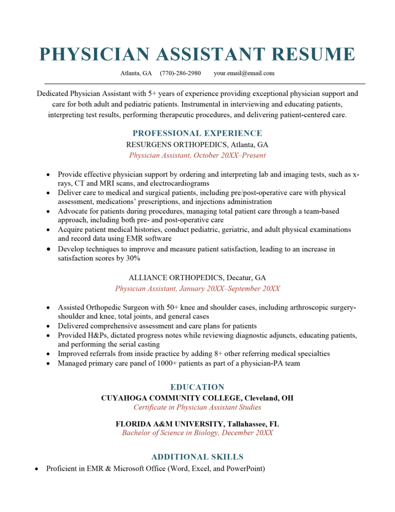 Physician Assistant Resumes - Free Download