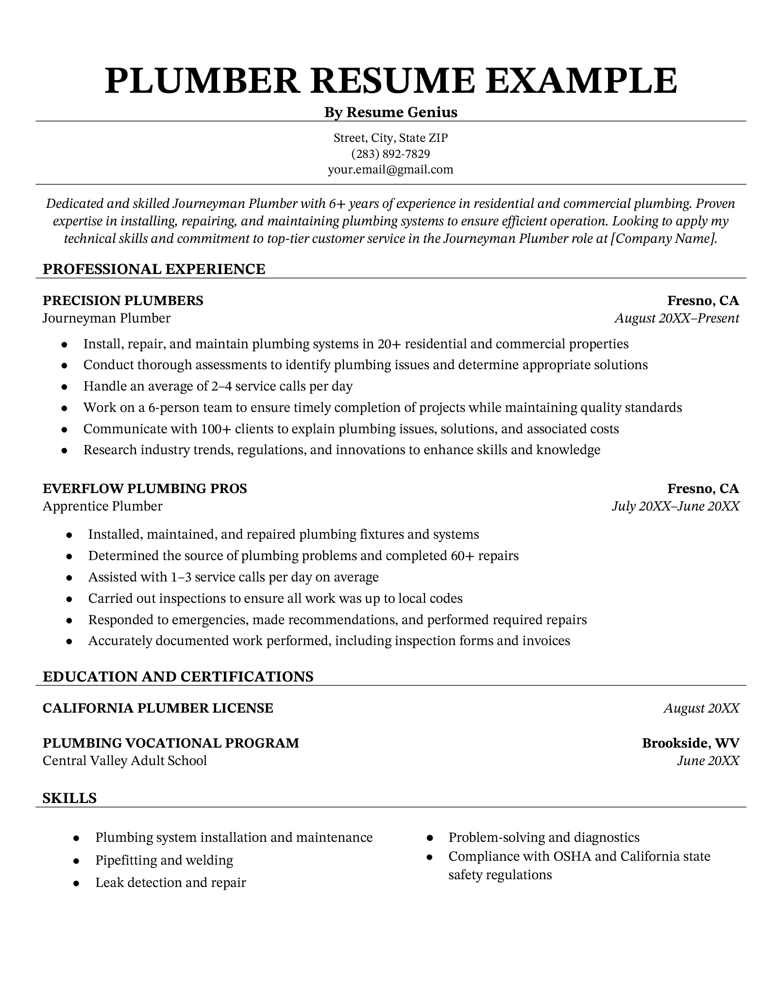 Free Plumber Resume Examples to Download (with Writing Tips)
