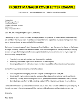 Project Manager Cover Letter Example & Writing Tips