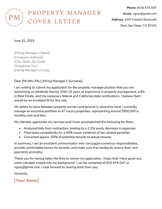 Property Manager Cover Letter Cover Letter Sample | Download for Free | RG