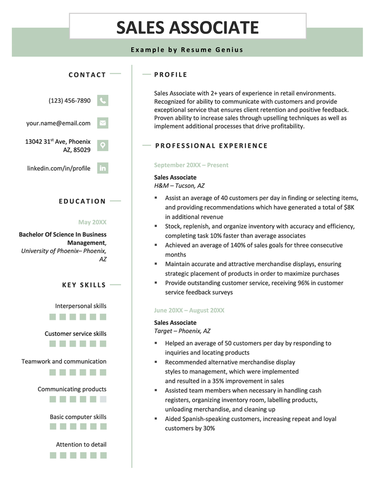 Retail Sales Associate Resume Examples & Writing Guide