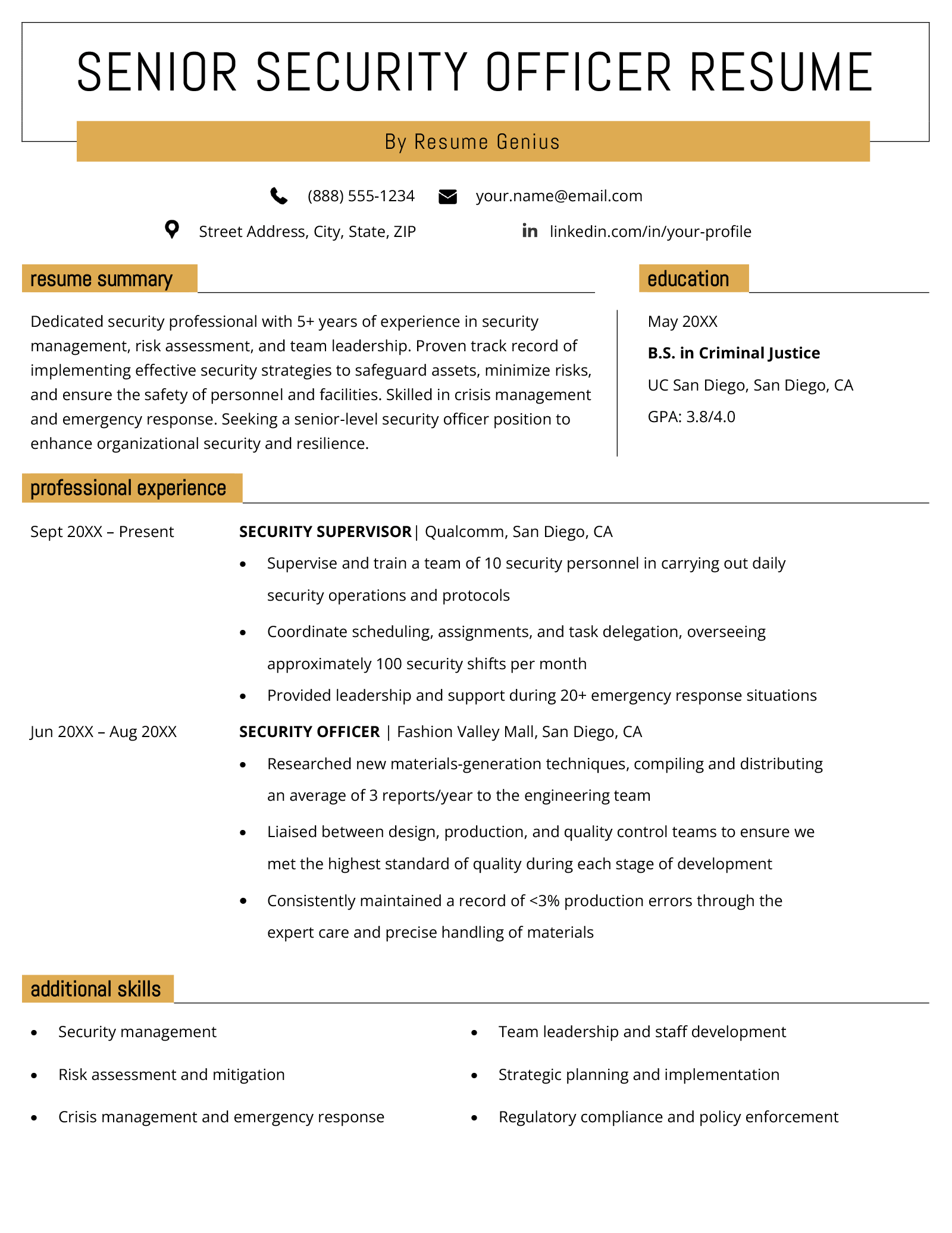3+ Security Officer Resume Examples for 2025