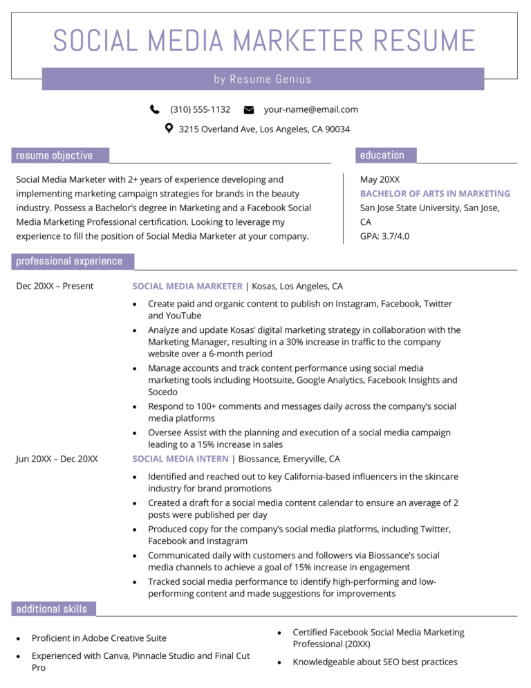 Social Media Marketing Resume Example Writing Tips
