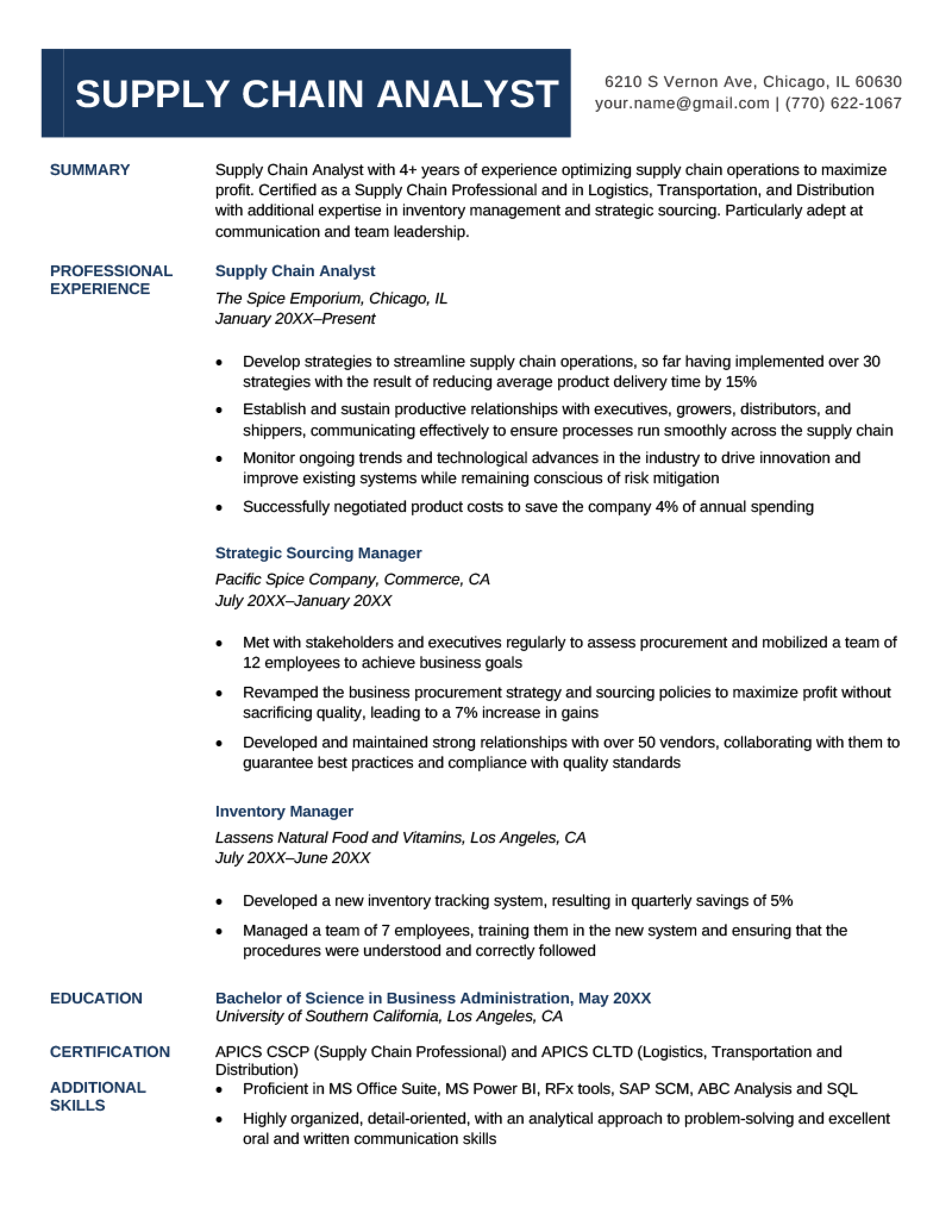 5 Supply Chain Resume Examples & Template for 2026