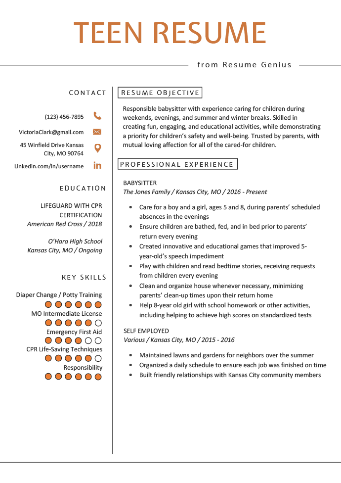Teenage Resume Sample