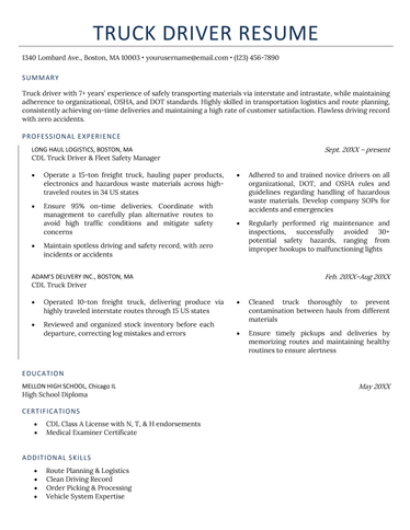 8 Driver Resume Examples and Writing Tips