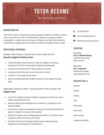 Math Tutor Resume - Examples & 18+ Skills to List