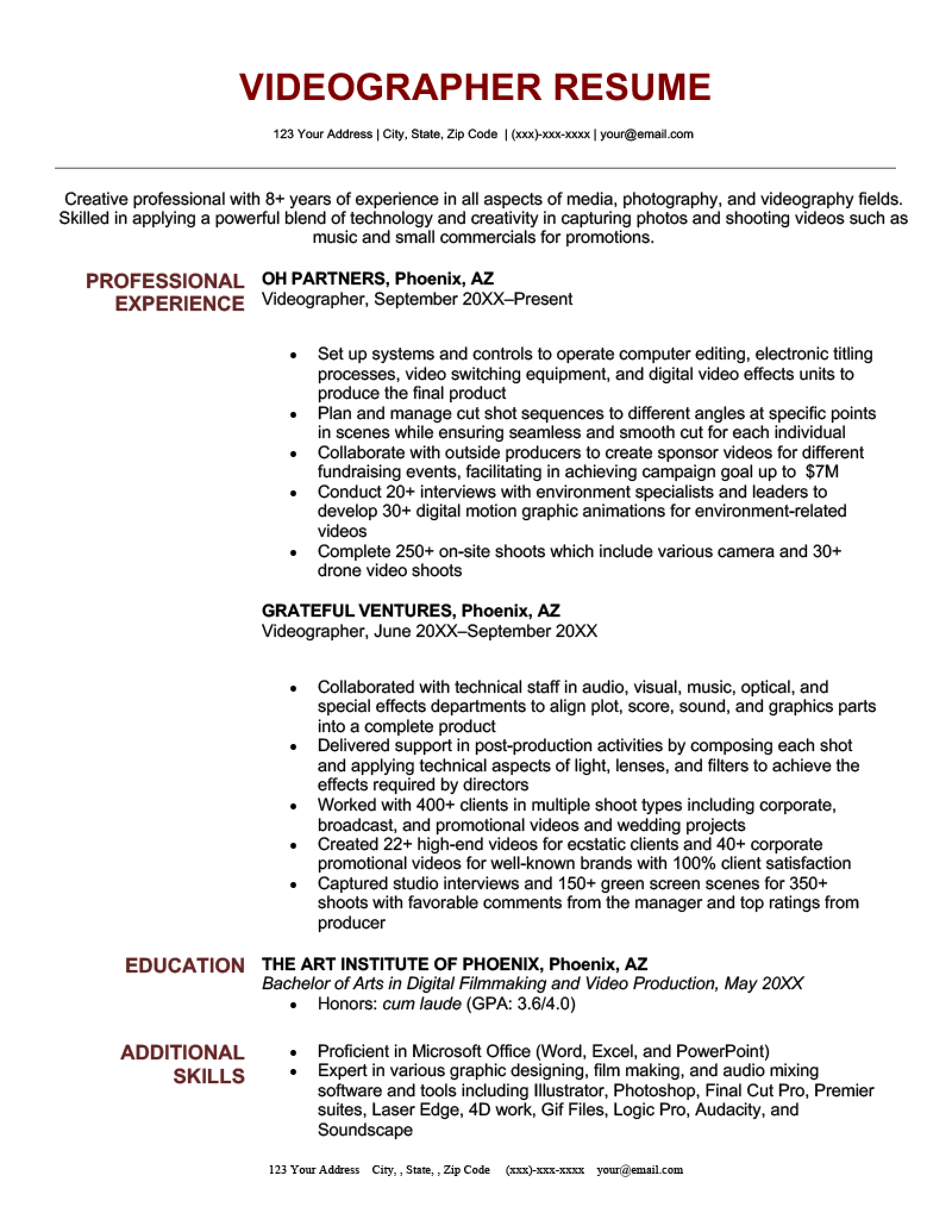 Videographer Resume (Examples & Writing Guide)