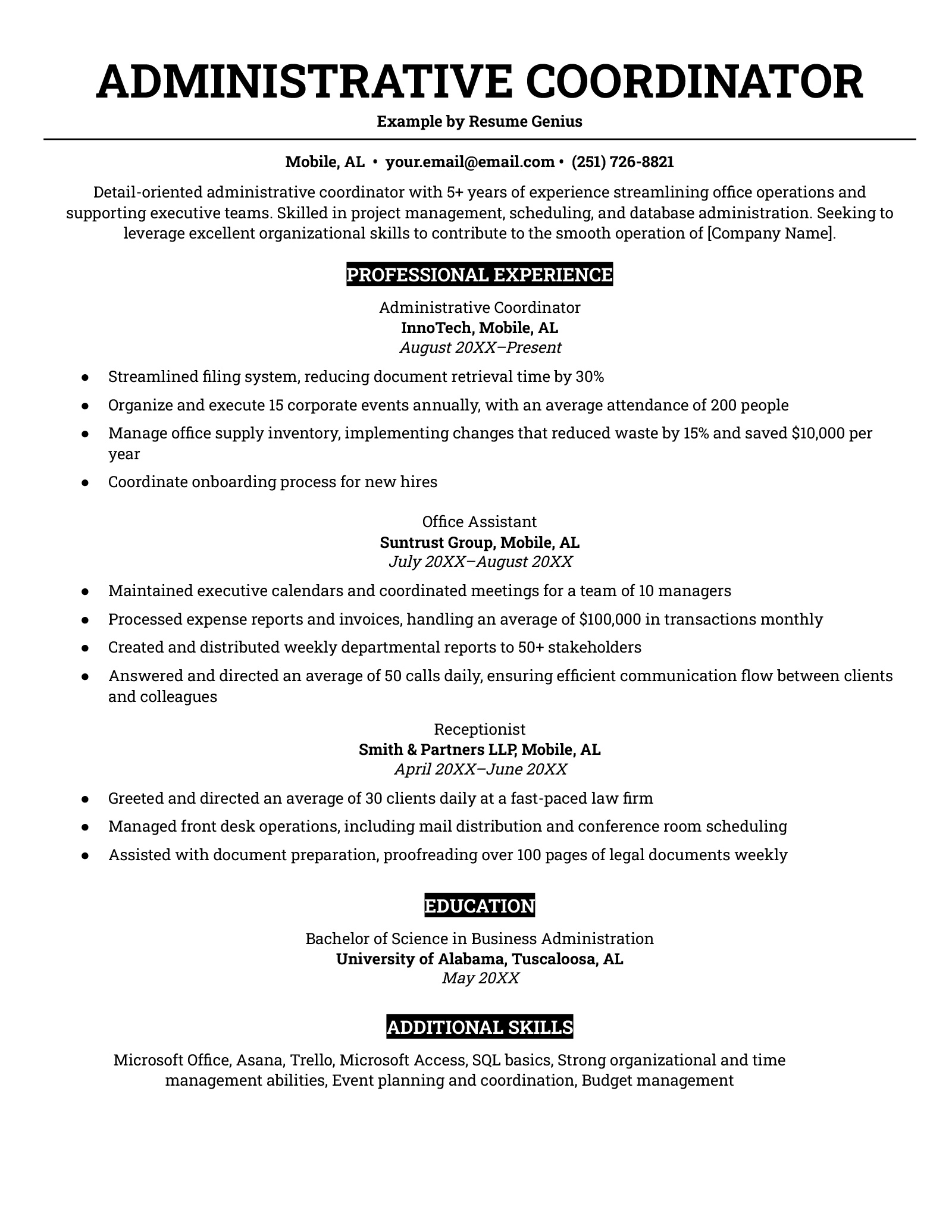Office Administrator Resume Examples & Writing Guide