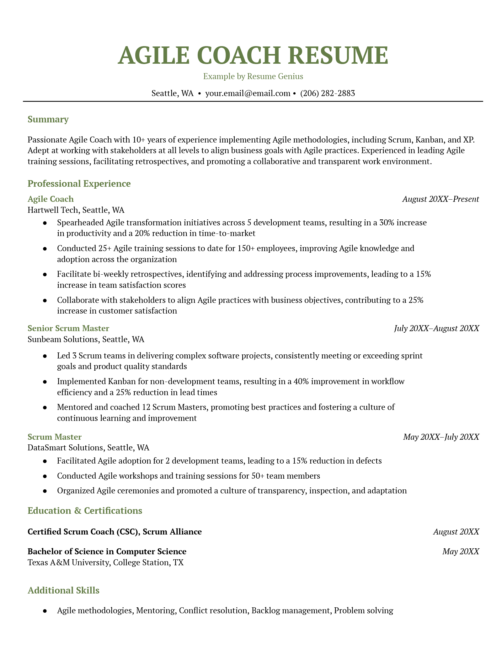 5 Scrum Master Resume Samples & Writing Guide for 2026