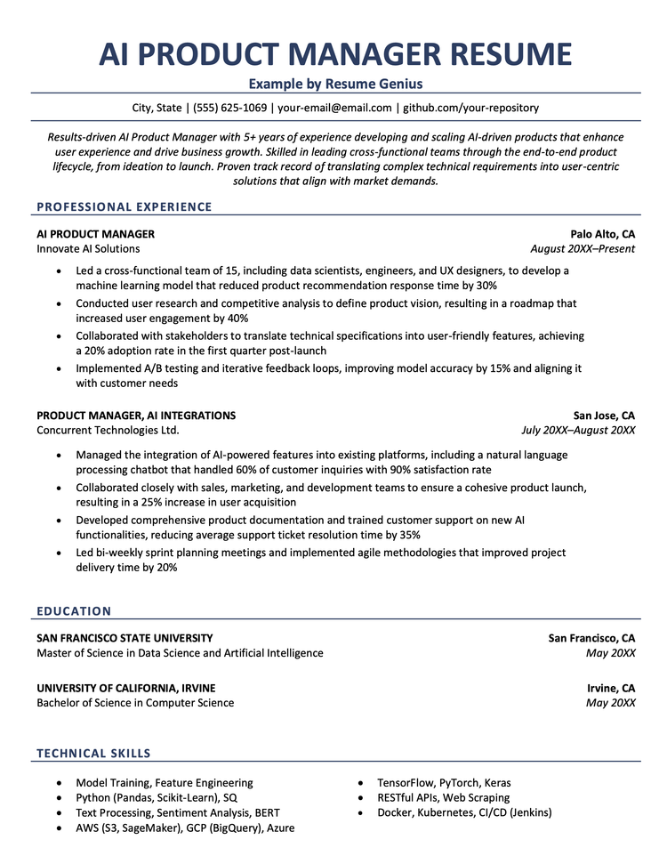 AI Product Manager Resume Examples & Template for 2026