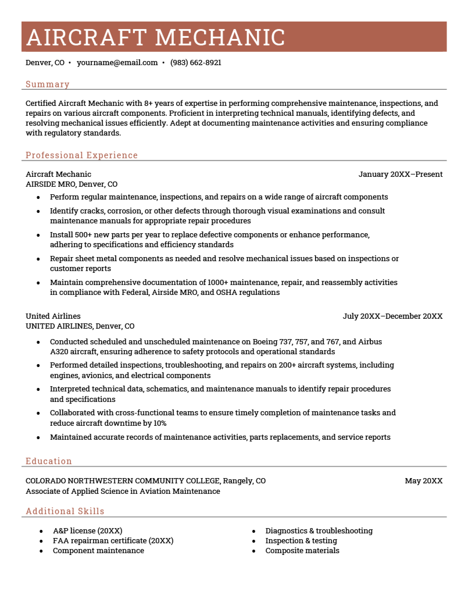 Mechanic Resume Examples and Template for 2025