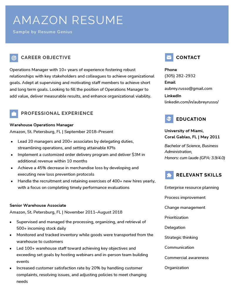 Amazon Resume Examples [Free to Download]