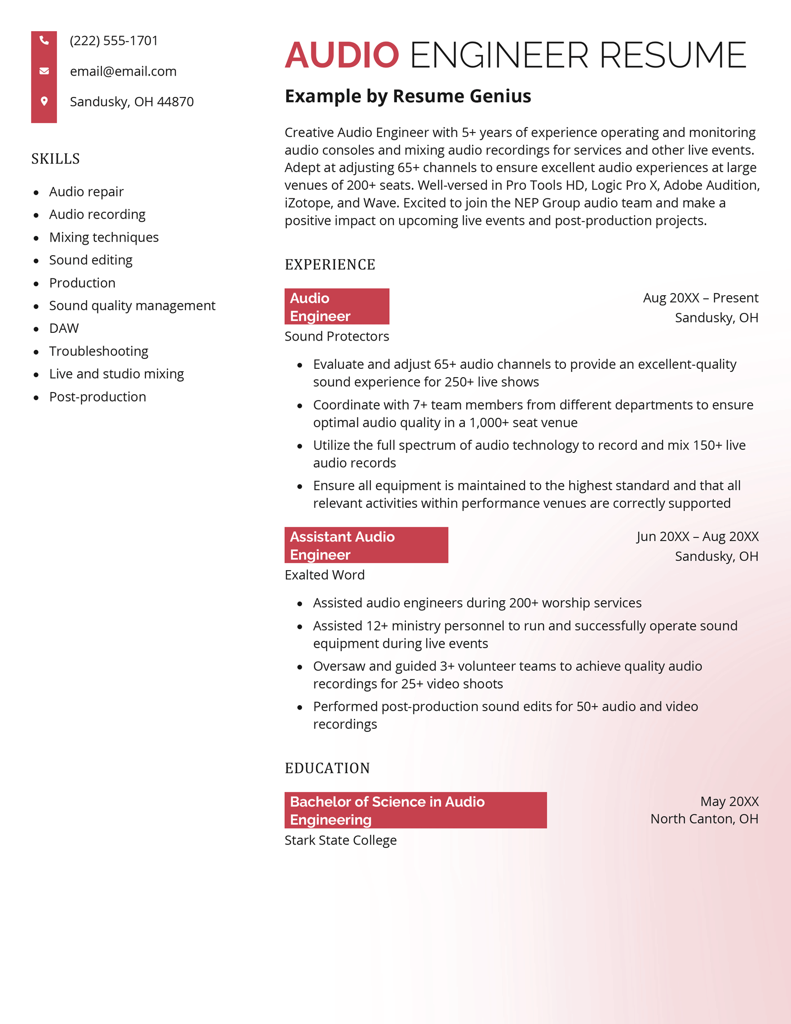 Audio Engineer Resume Examples & Template (Free Download)