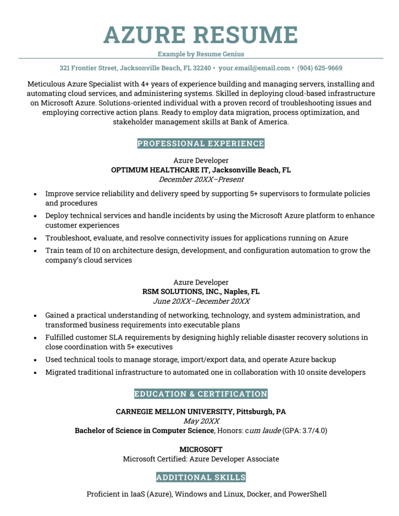 Azure Resume Samples [With Free Template Download]