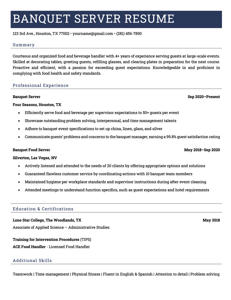 7 Server Resume Examples & Top Skills For 2025