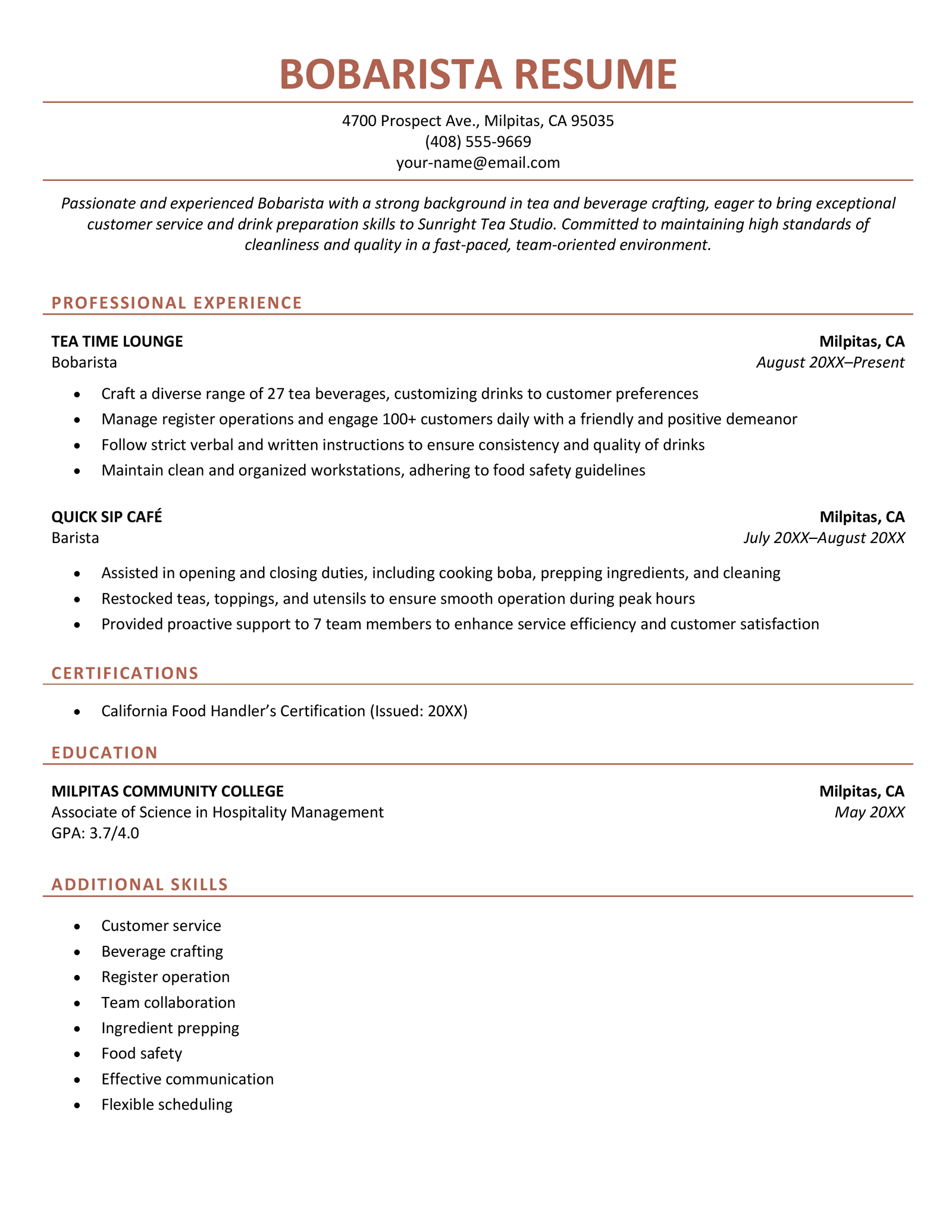 6 Barista Resume Examples & Writing Tips for 2024