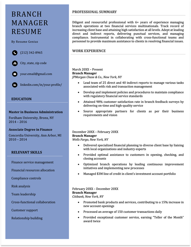 Branch Manager Resume Examples, Template, & Writing Tips