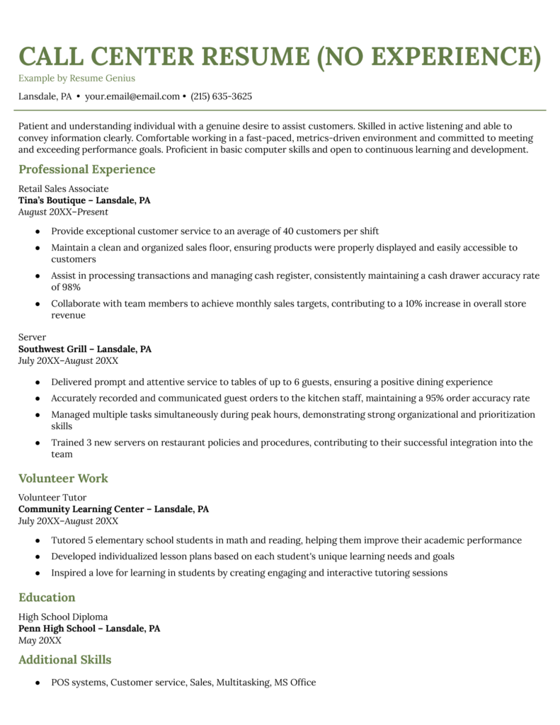 Call Center Resume Examples, Template, & Writing Guide