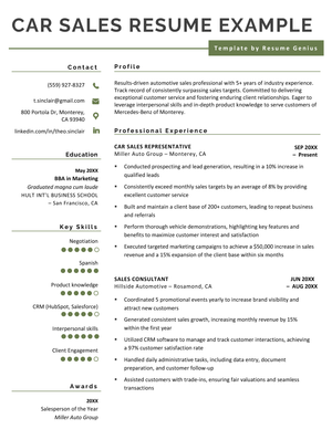Car Sales Resume Examples & Template