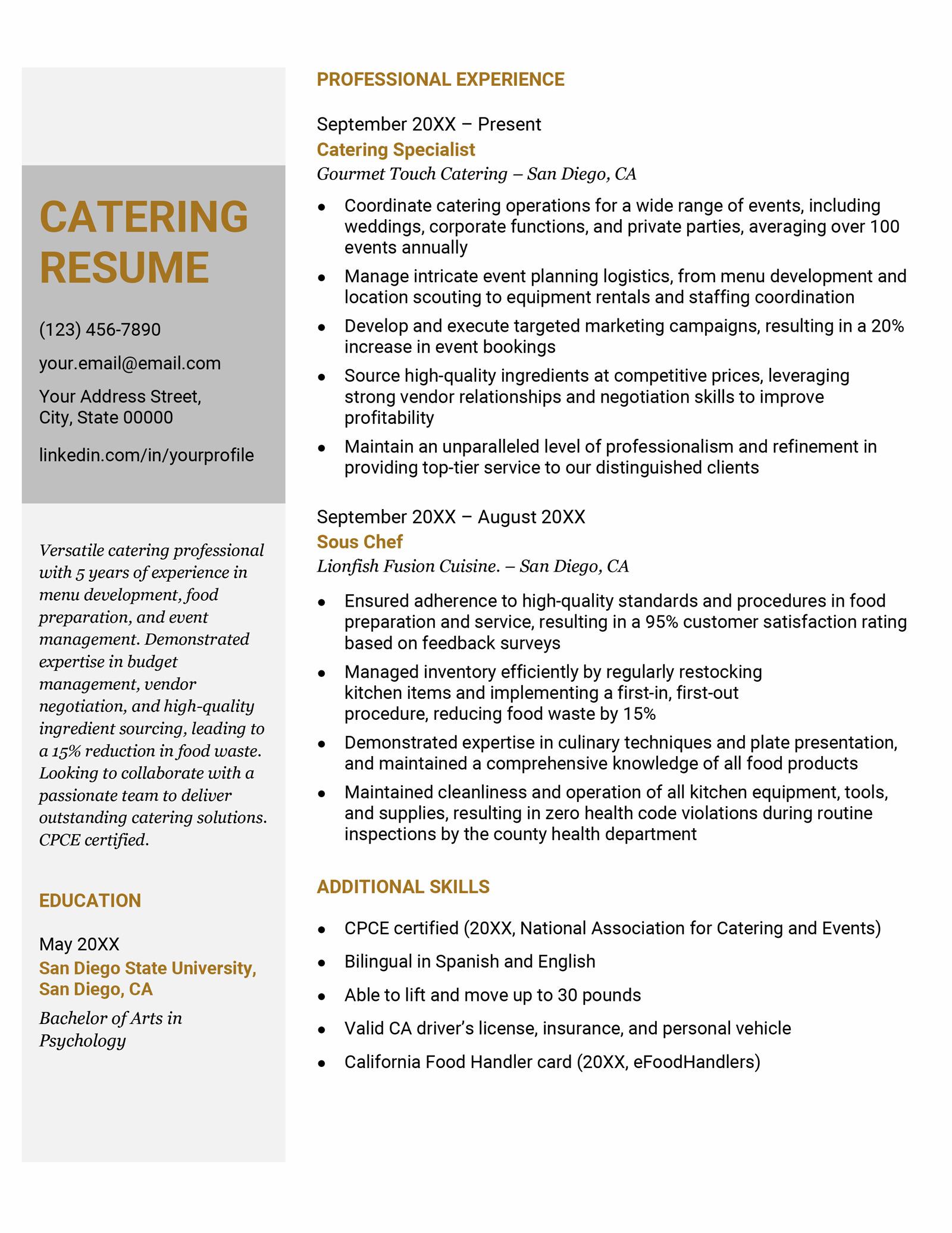 Food Service Resume Example & Writing Tips