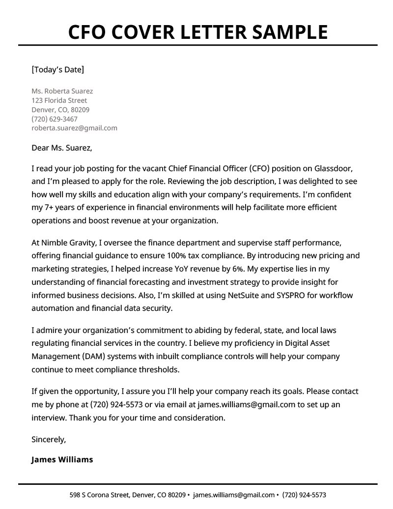CFO Cover Letter - Samples & Template (Free Download)