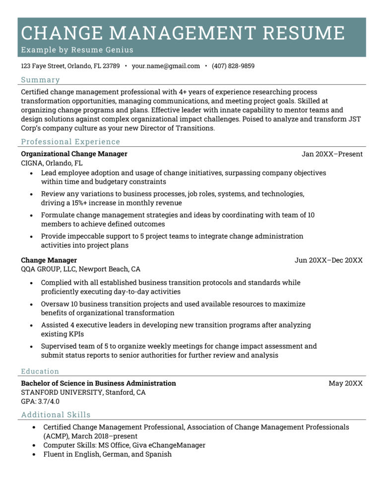 Change Management Resume Sample & How to Write