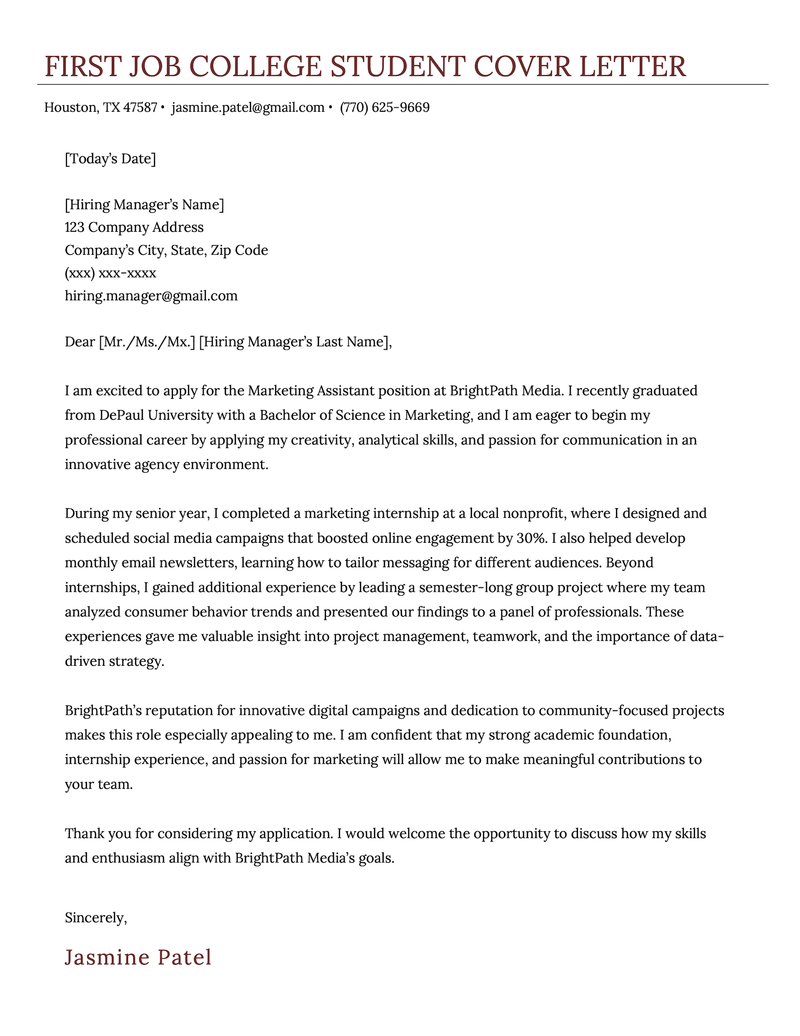 College Student Cover Letter Examples & Writing Guide
