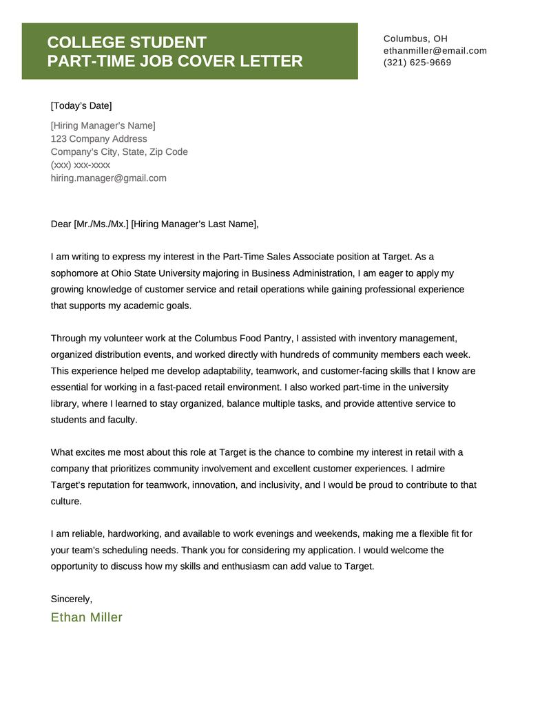 12 College Student Cover Letter Examples & Writing Guide