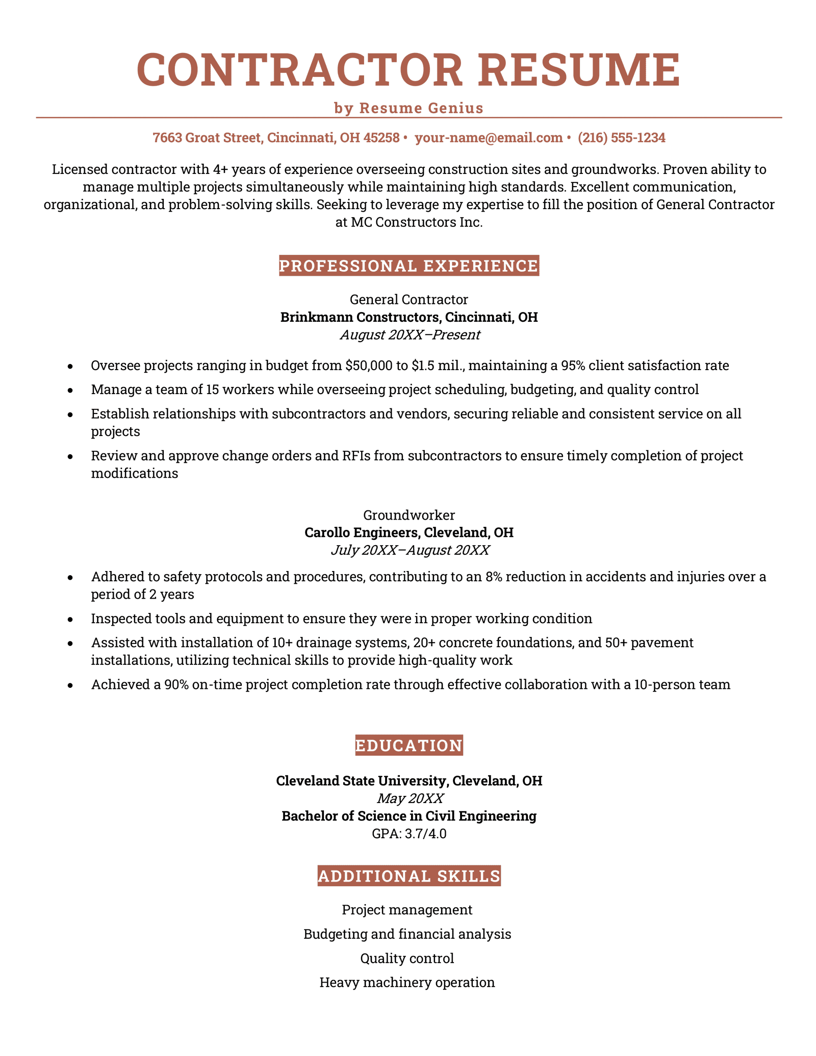 6 Contractor Resume Examples & Template for 2026