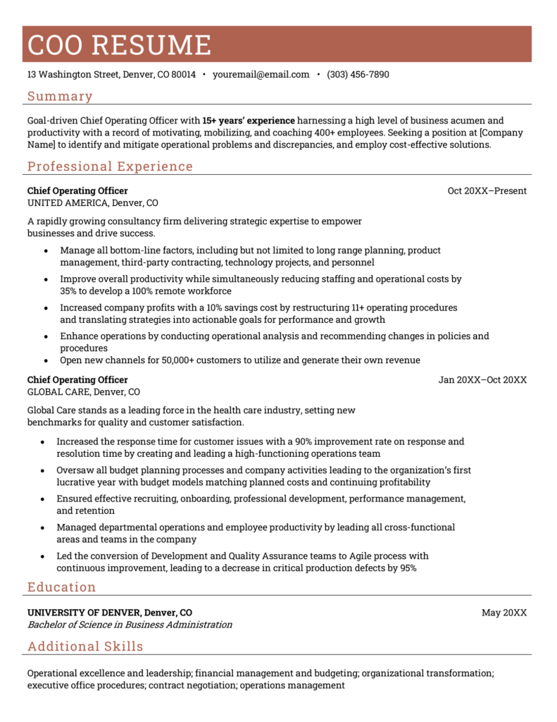 COO Resume Example, Template, & Tips for 2025