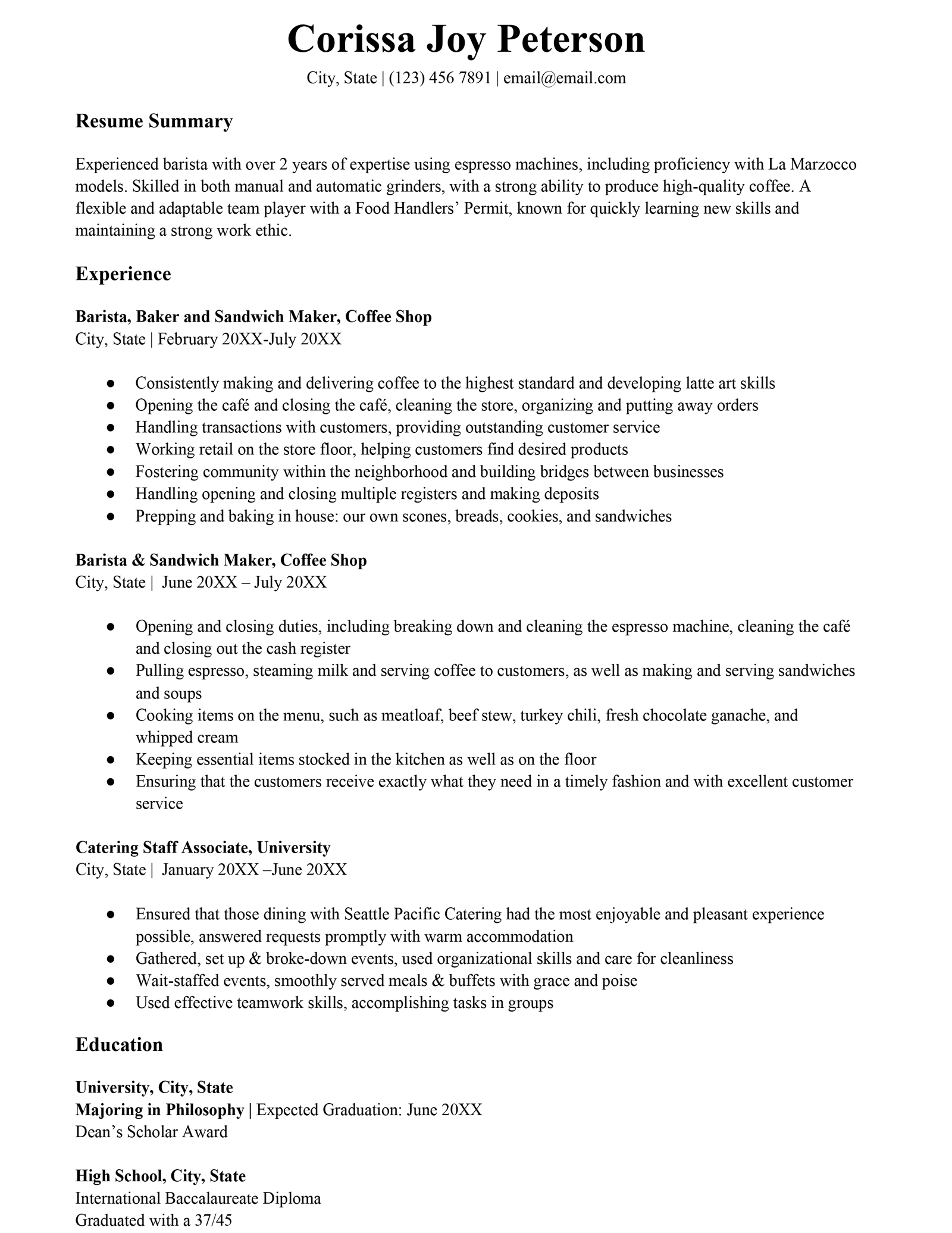 6 Barista Resume Examples & Writing Tips for 2026