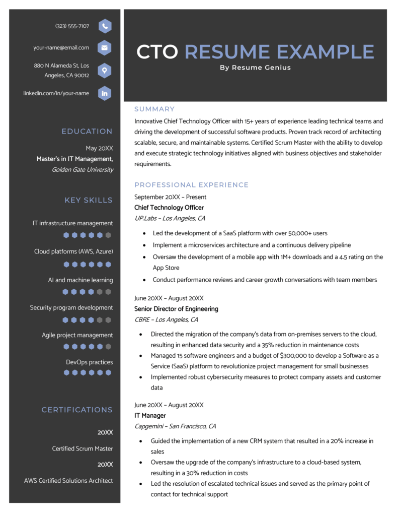 CTO Resume Examples & Template for 2025