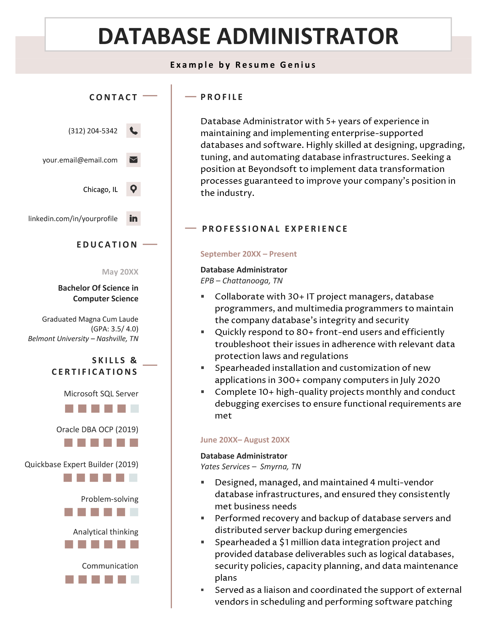 Database Administrator Resume - Sample and Writing Tips