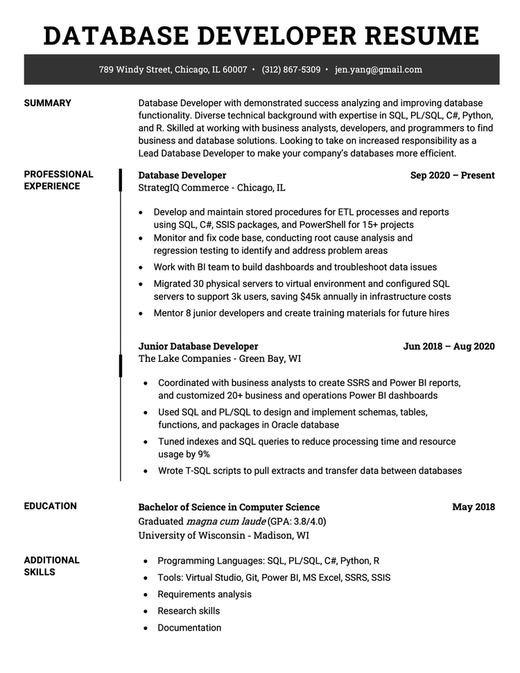 Database Developer Resume Examples & 3 Writing Tips