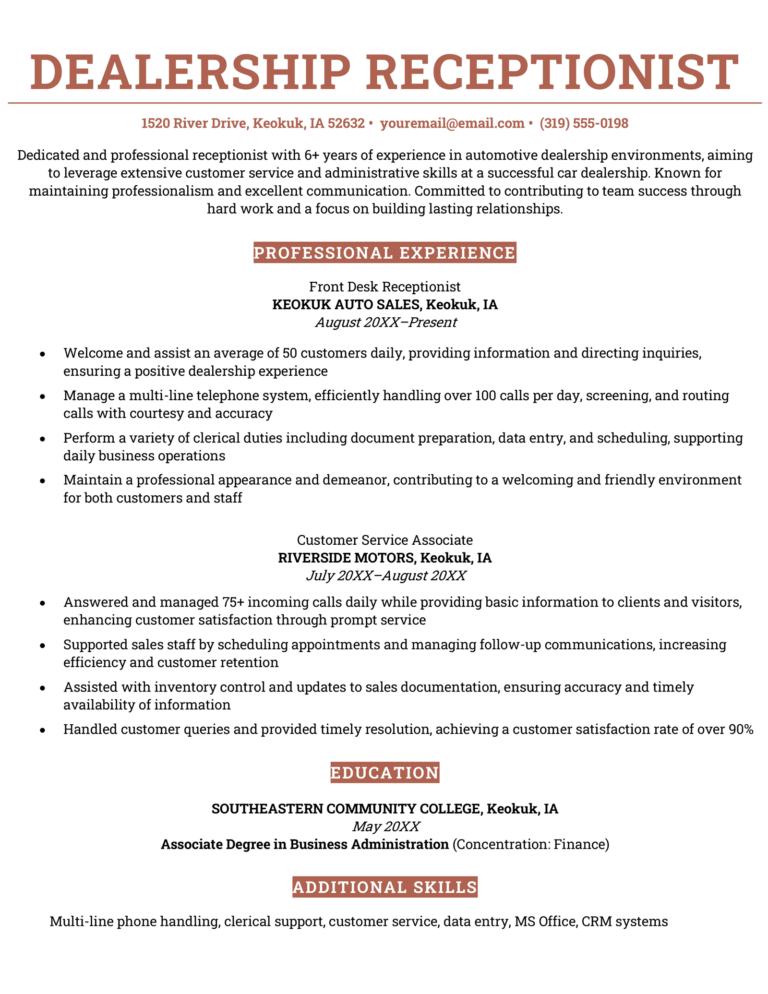 8+ Receptionist Resume Samples (with Writing Tips)
