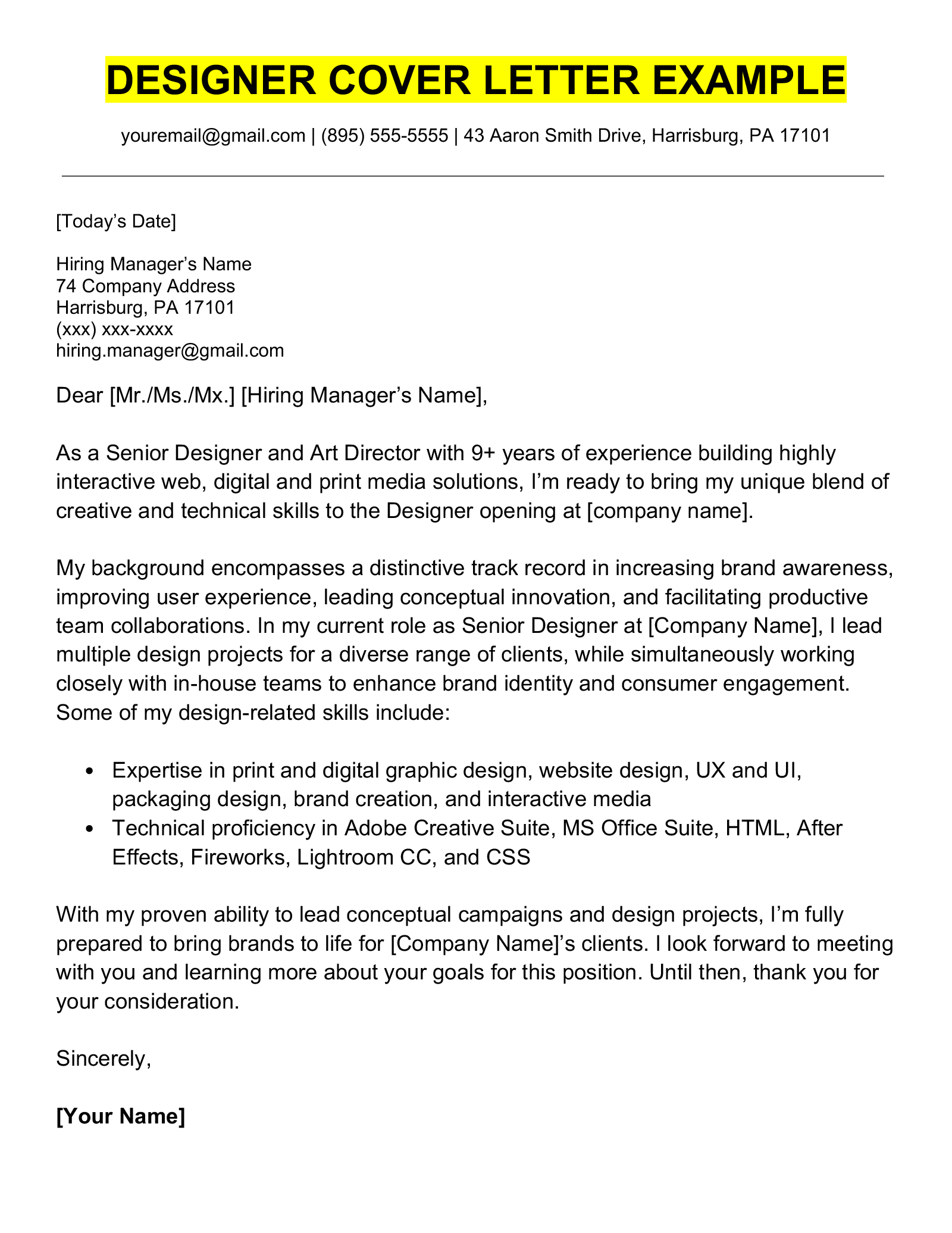 Design Cover Letter