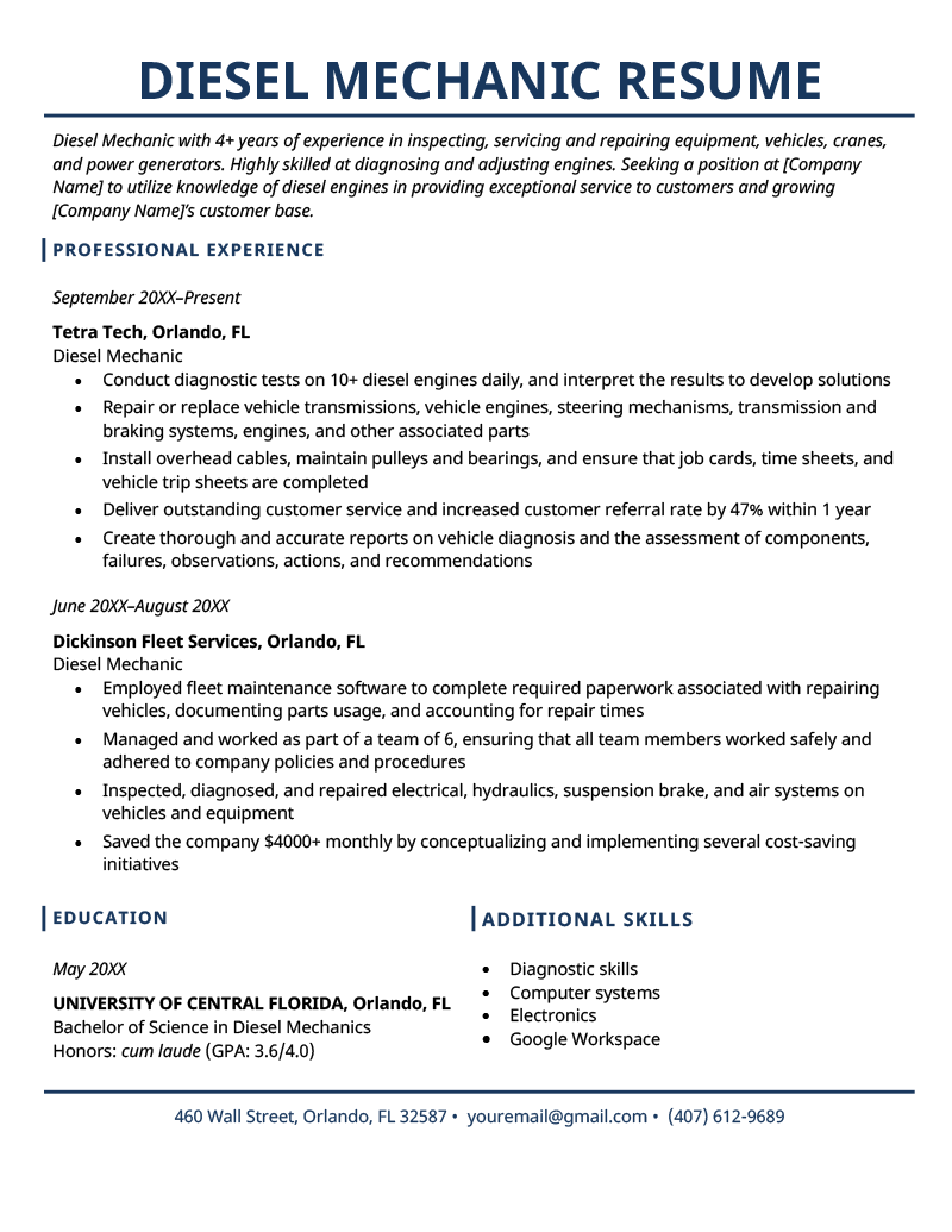 Diesel Truck Mechanic Job Description