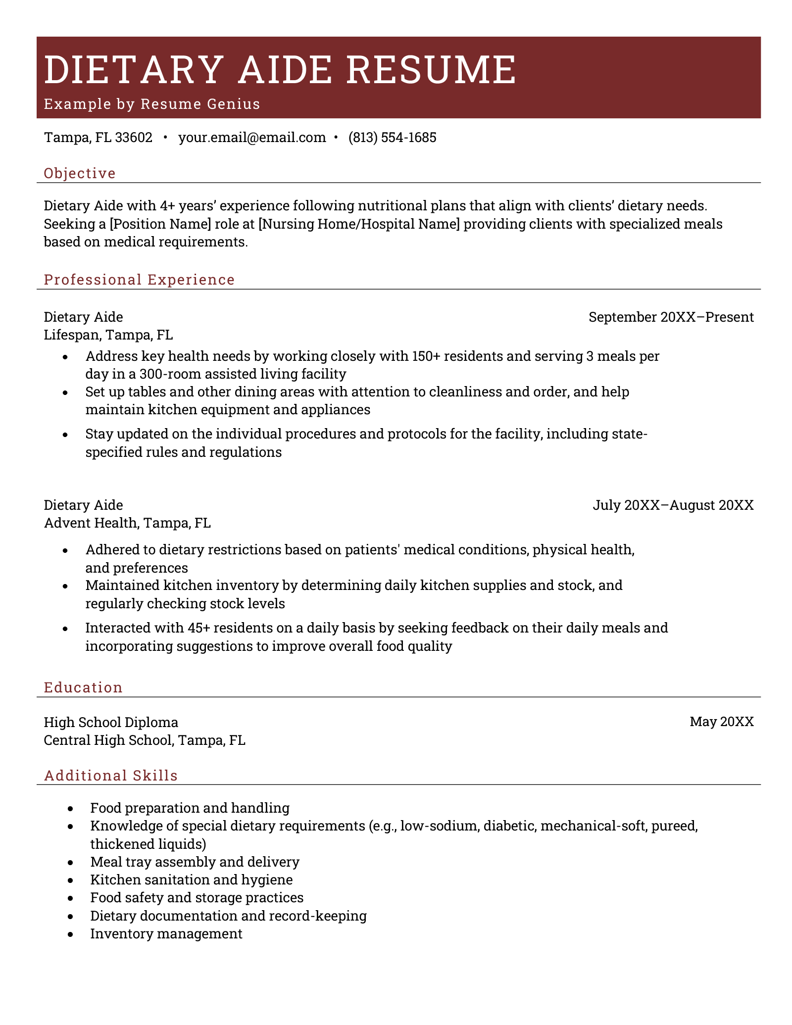 Dietary Aide Resume Examples & Writing Guide