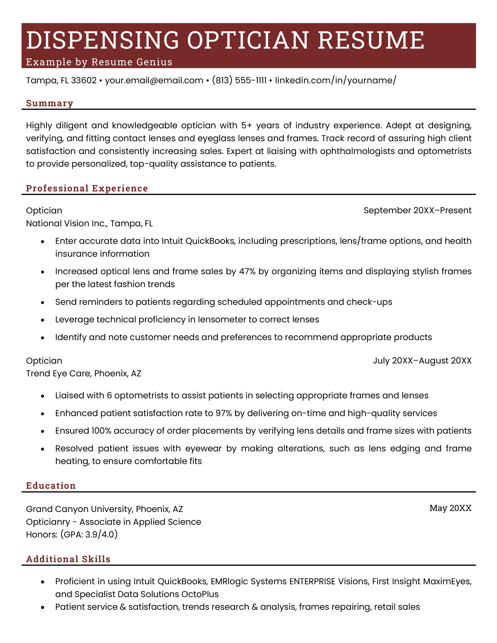 Optician Resume Examples & Writing Tips for 2025
