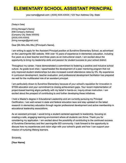 Assistant Principal Cover Letter Sample & Writing Tips