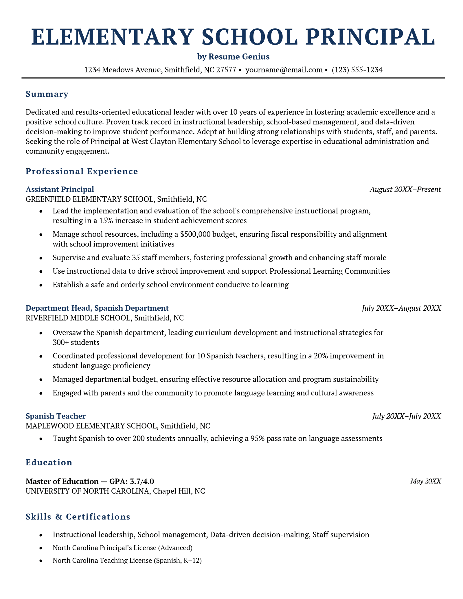 Principal Resume Examples (with Writing Guide) Principal Resume Examples (with Writing Guide)
