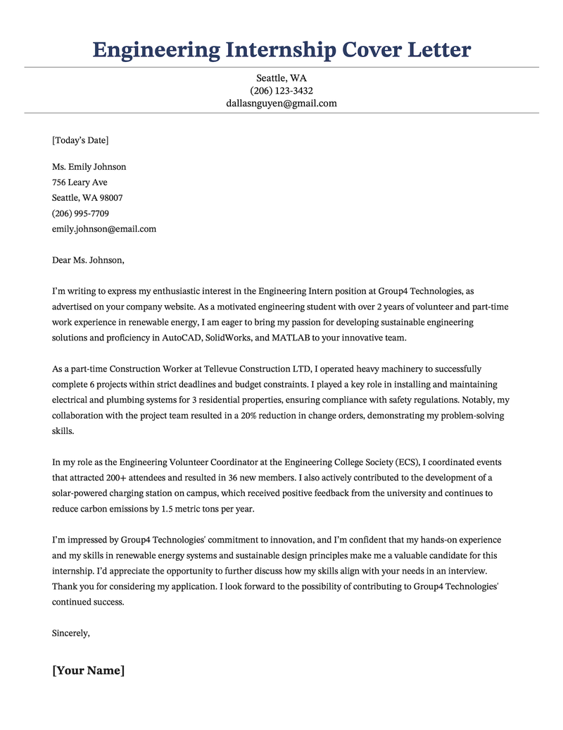 16 Internship Cover Letter Examples & Writing Guide