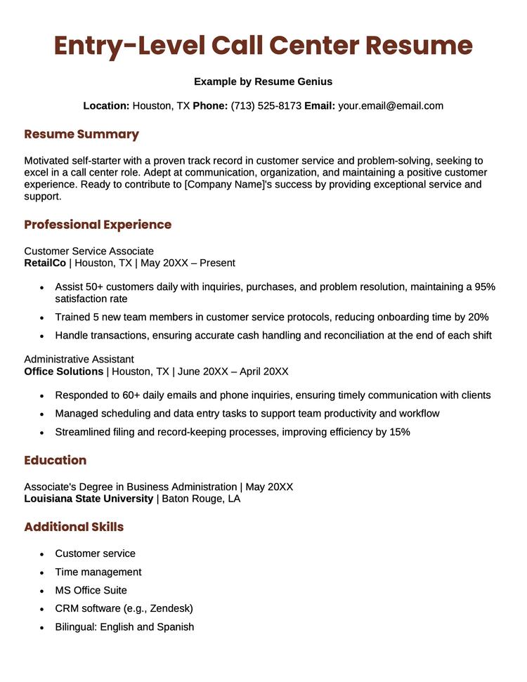 Call Center Resume Examples & Writing Guide