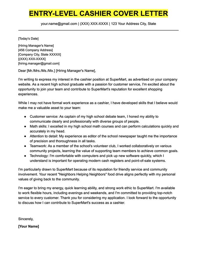 Cashier Cover Letter Example & Writing Tips