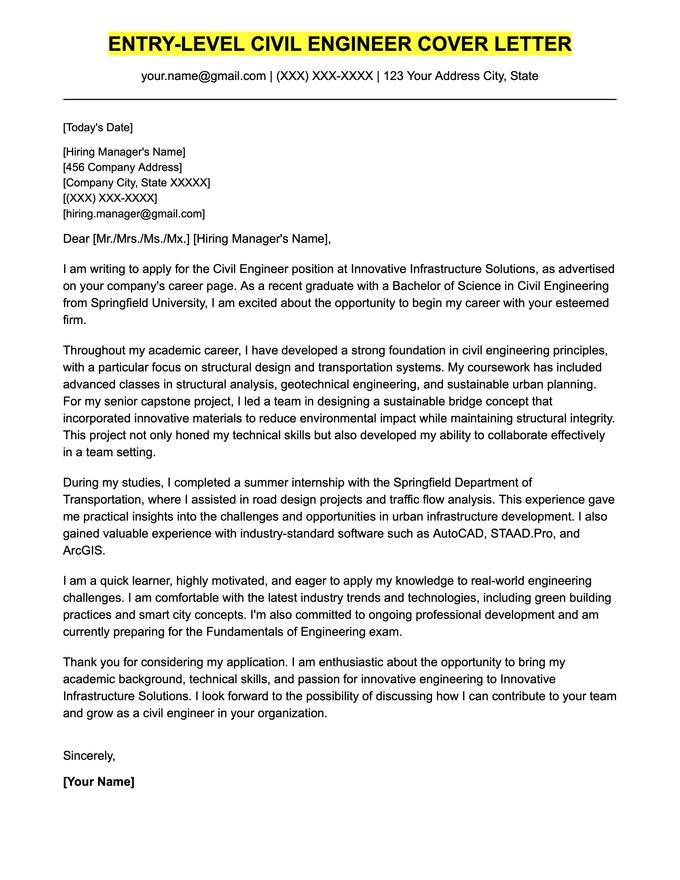 Civil Engineer Cover Letter Example & Writing Tips